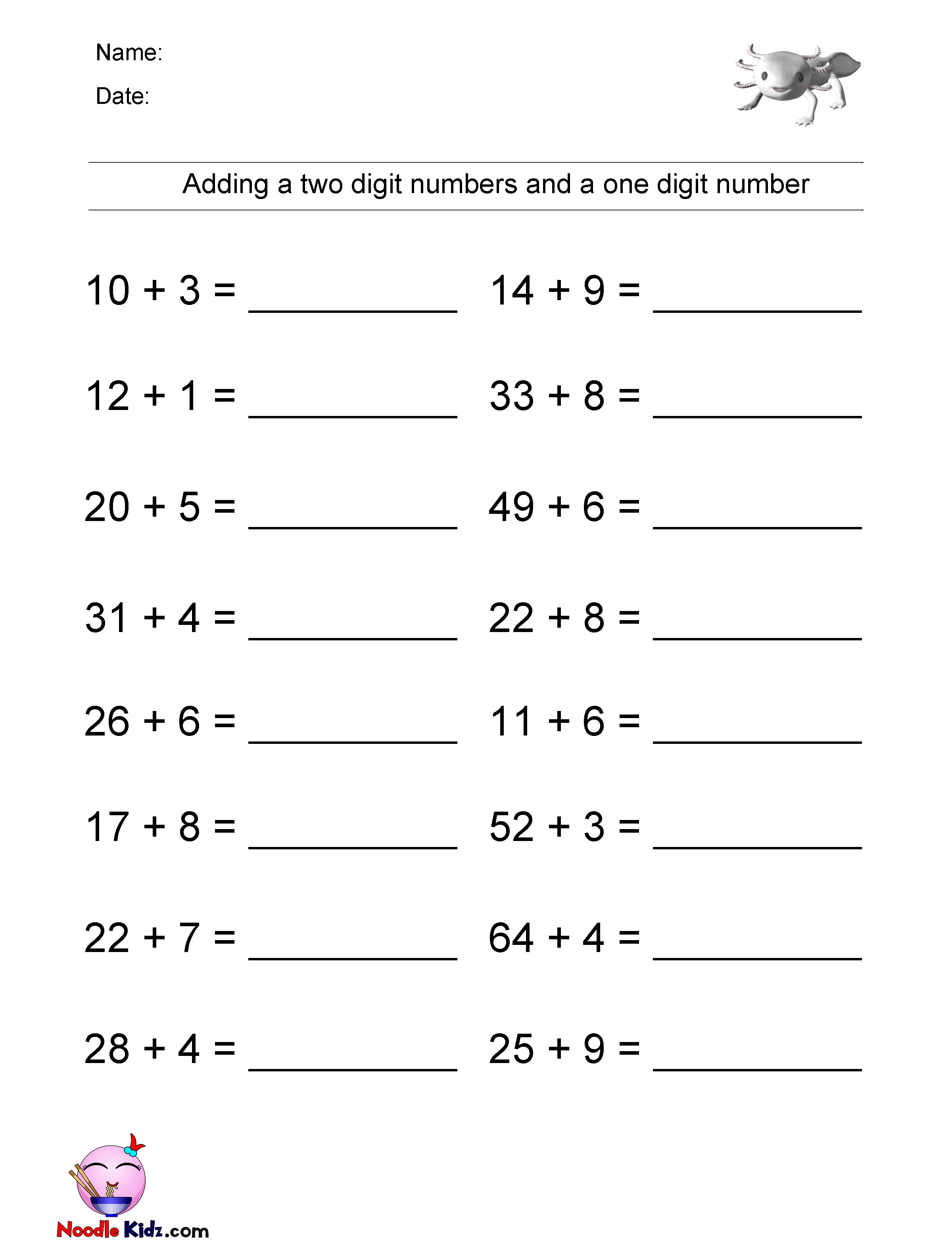 Adding A Two Digit Numbers And A One Digit Number Noodle Kidz Arts